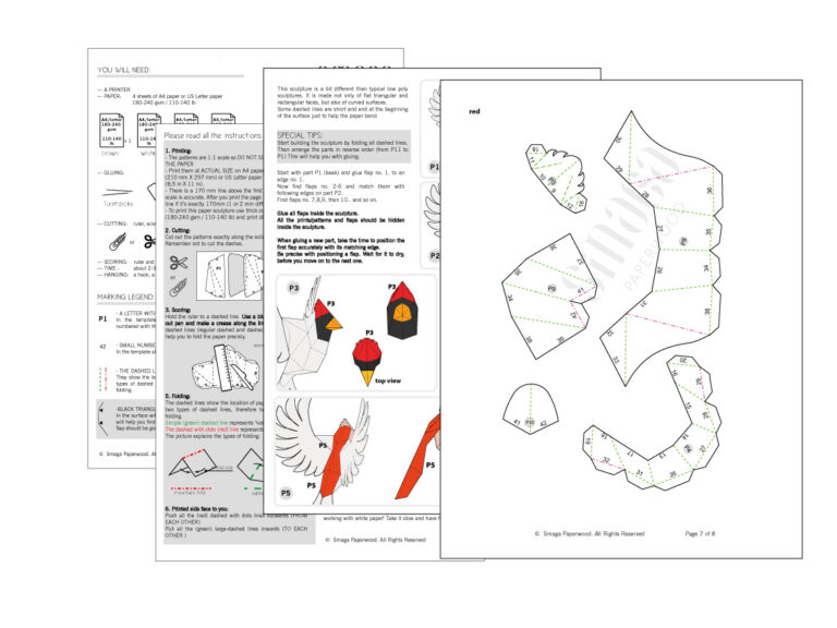 Red cardinal bird figurine. Paper craft template. – SmagaPaperwood