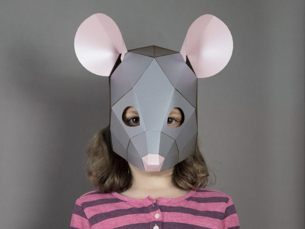 Grey Mouse mask. 3d papercraft mask. - SmagaPaperwood