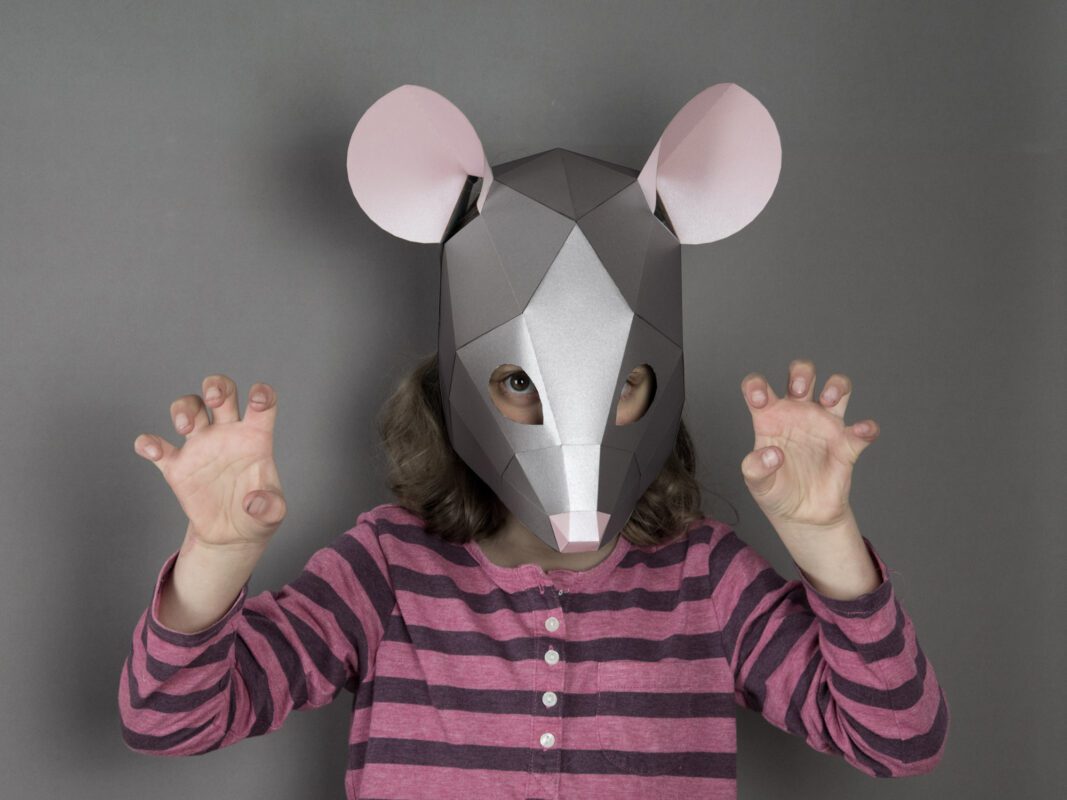 Grey Mouse mask. 3d papercraft mask. - SmagaPaperwood