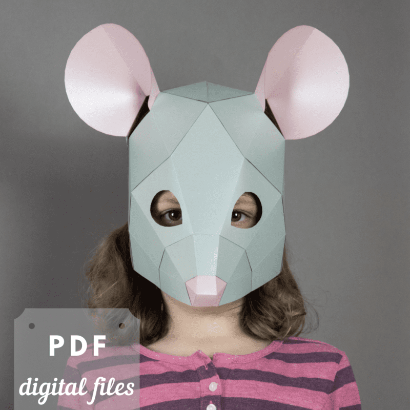 Grey Mouse mask. 3d papercraft mask. – SmagaPaperwood