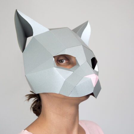 Paper cat mask. Low poly animal mask. Hand made cat costume ...