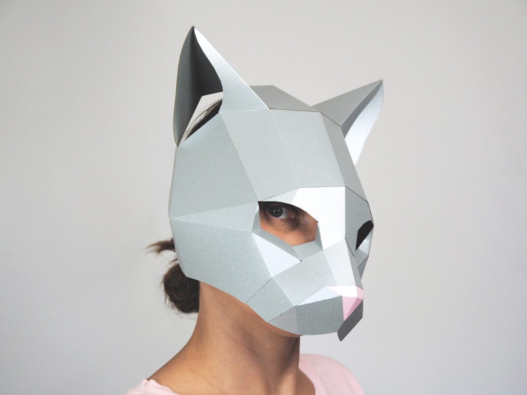 Cat mask printable PDF and SVG template. Low poly cat mask ...