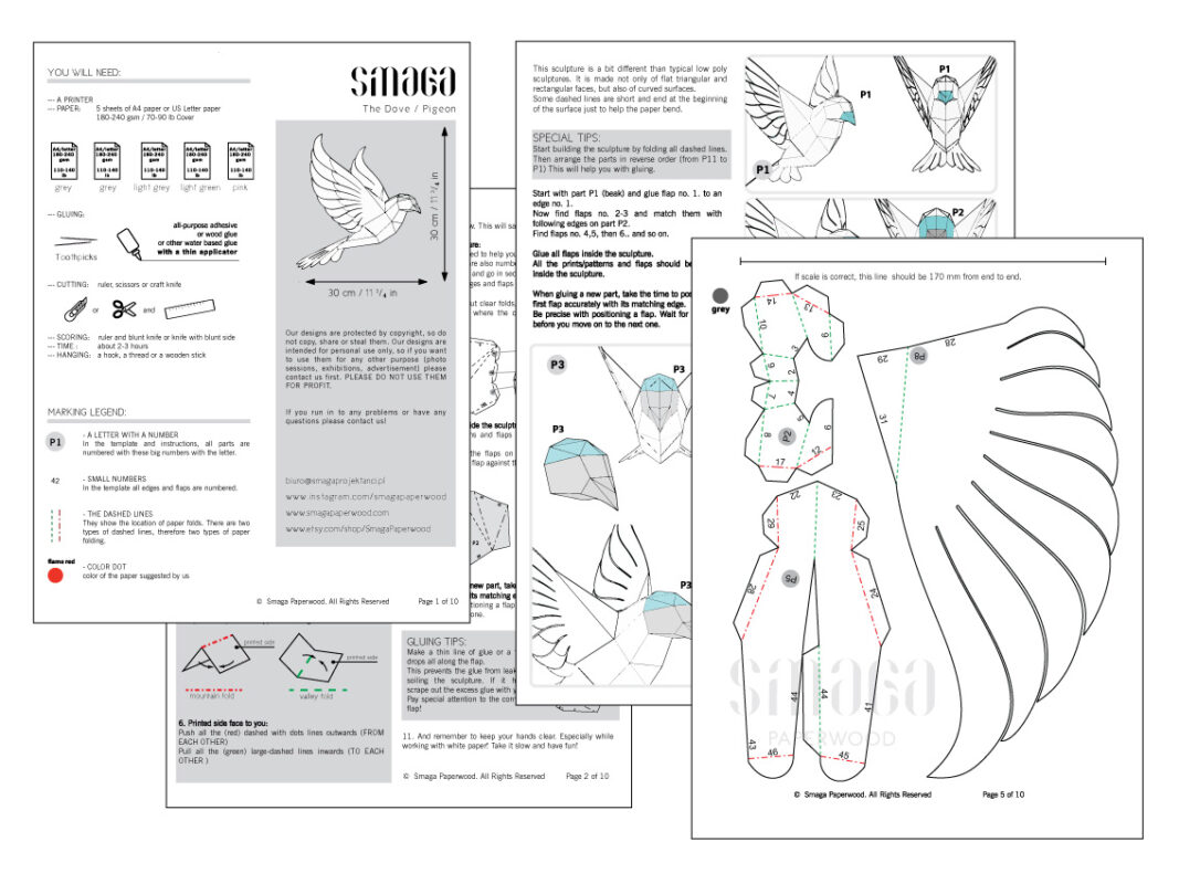 Pigeon paper sculpture. Papercraft Low poly bird. - SmagaPaperwood