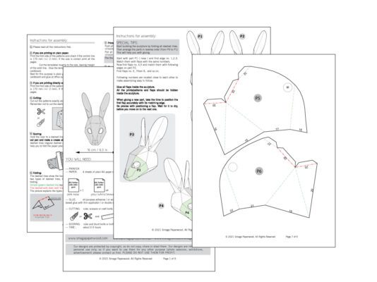 Paper bunny mask. Printable rabbit low poly mask. – SmagaPaperwood
