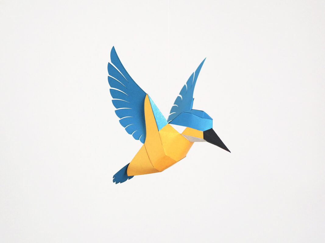 Kingfisher blue paper art. Low poly bird sculpture. – SmagaPaperwood
