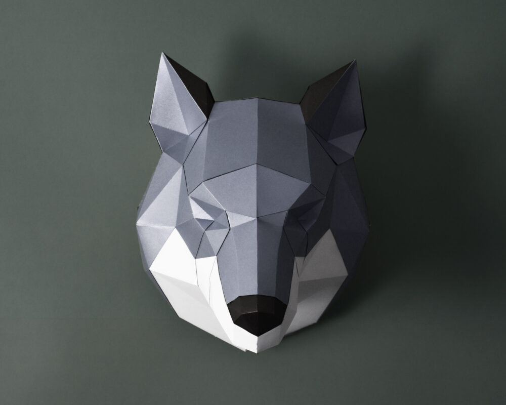 Paper Wolf sculpture. 3d papercraft wall art. – SmagaPaperwood